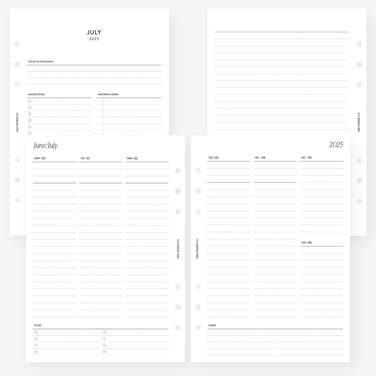 2025/2026 WEEKLY Planner Insert Dated WO2P Vertical Lined | MAY PAPER CO.