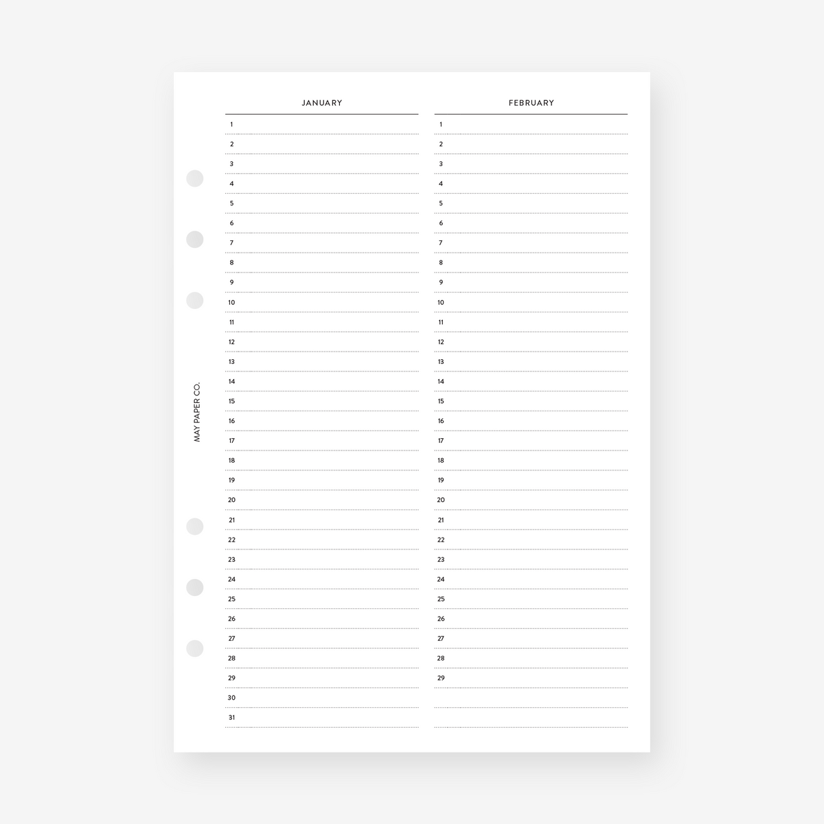 Undated Vertical Monthly Overview Planner Insert| MAY PAPER CO. | MAY ...