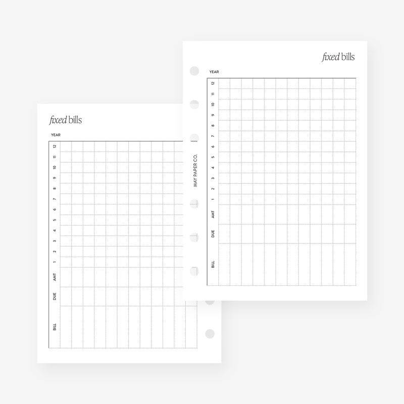 PRINTABLE Fixed Bills Tracker | MAY PAPER CO.