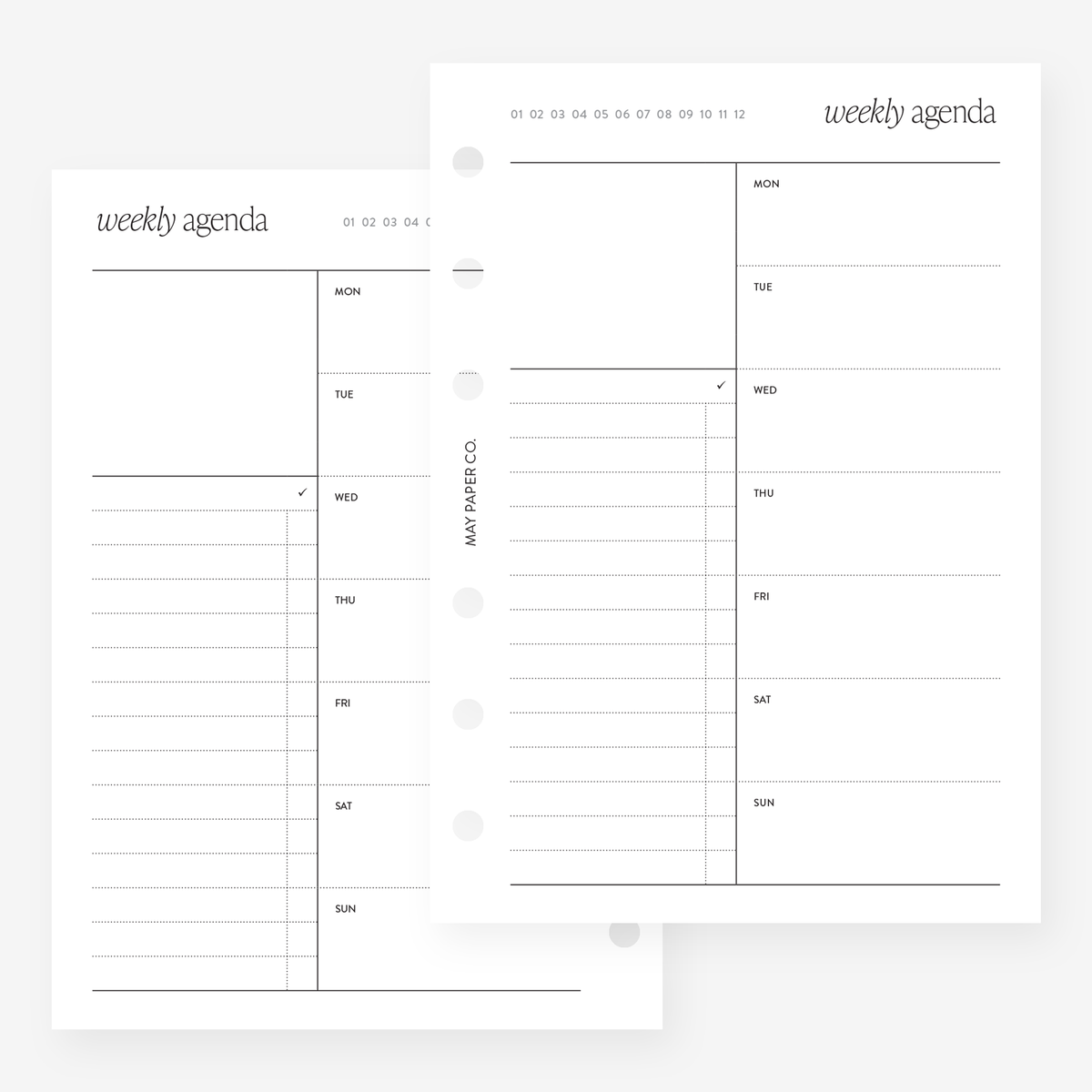 PRINTABLE Undated Weekly NO.11 Week on One Page with List | MAY PAPER CO.