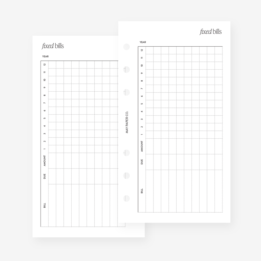 PRINTABLE Fixed Bills Tracker | MAY PAPER CO.