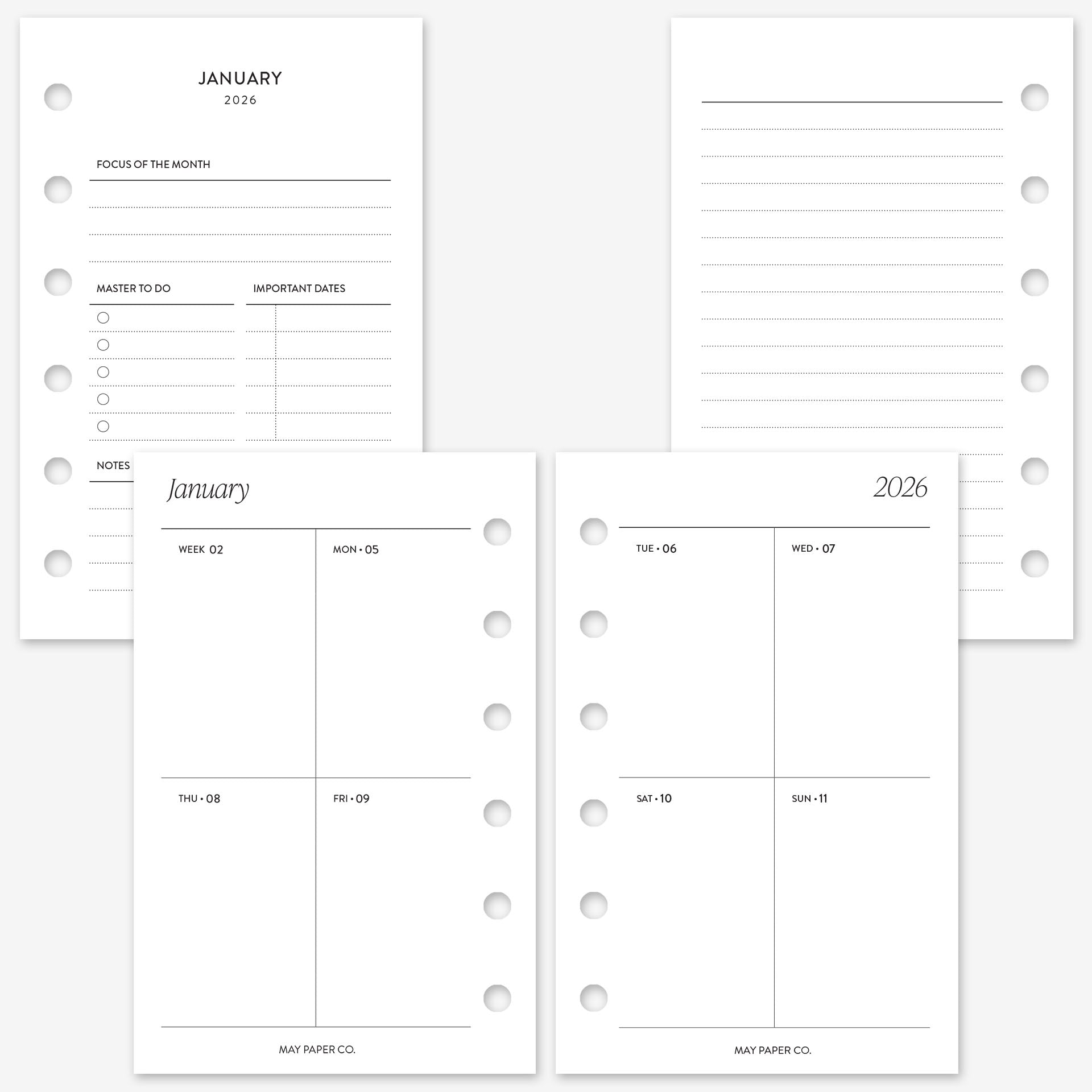 PRINTABLE 2026 WEEKLY WO2P Vertical Border Blank – MAY PAPER CO.