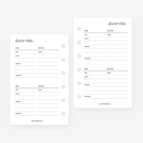 Doctors Visits Planner Insert | MAY PAPER CO. A5 Planner Refills | MAY ...