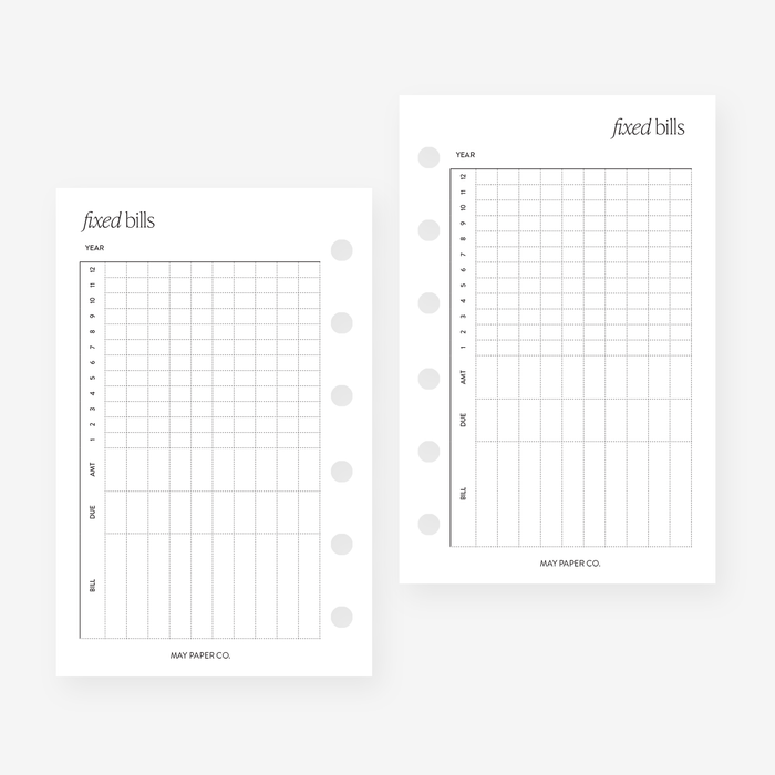 PRINTABLE Fixed Bills Tracker | MAY PAPER CO.