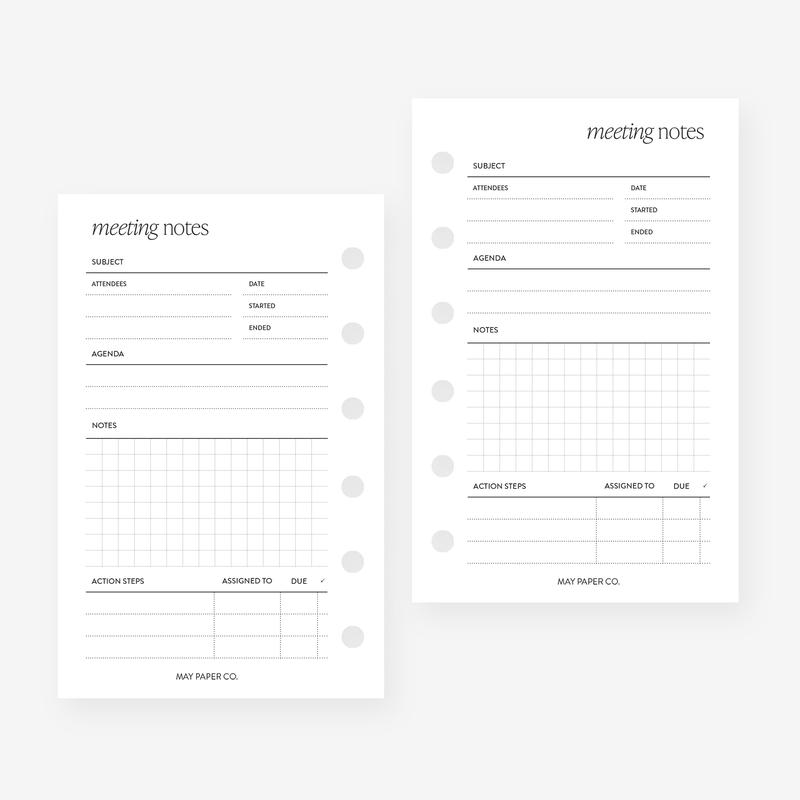 Meeting Notes Planner Insert | MAY PAPER CO.