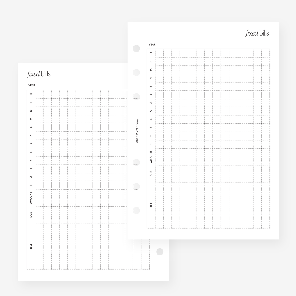 PRINTABLE Fixed Bills Tracker | MAY PAPER CO.
