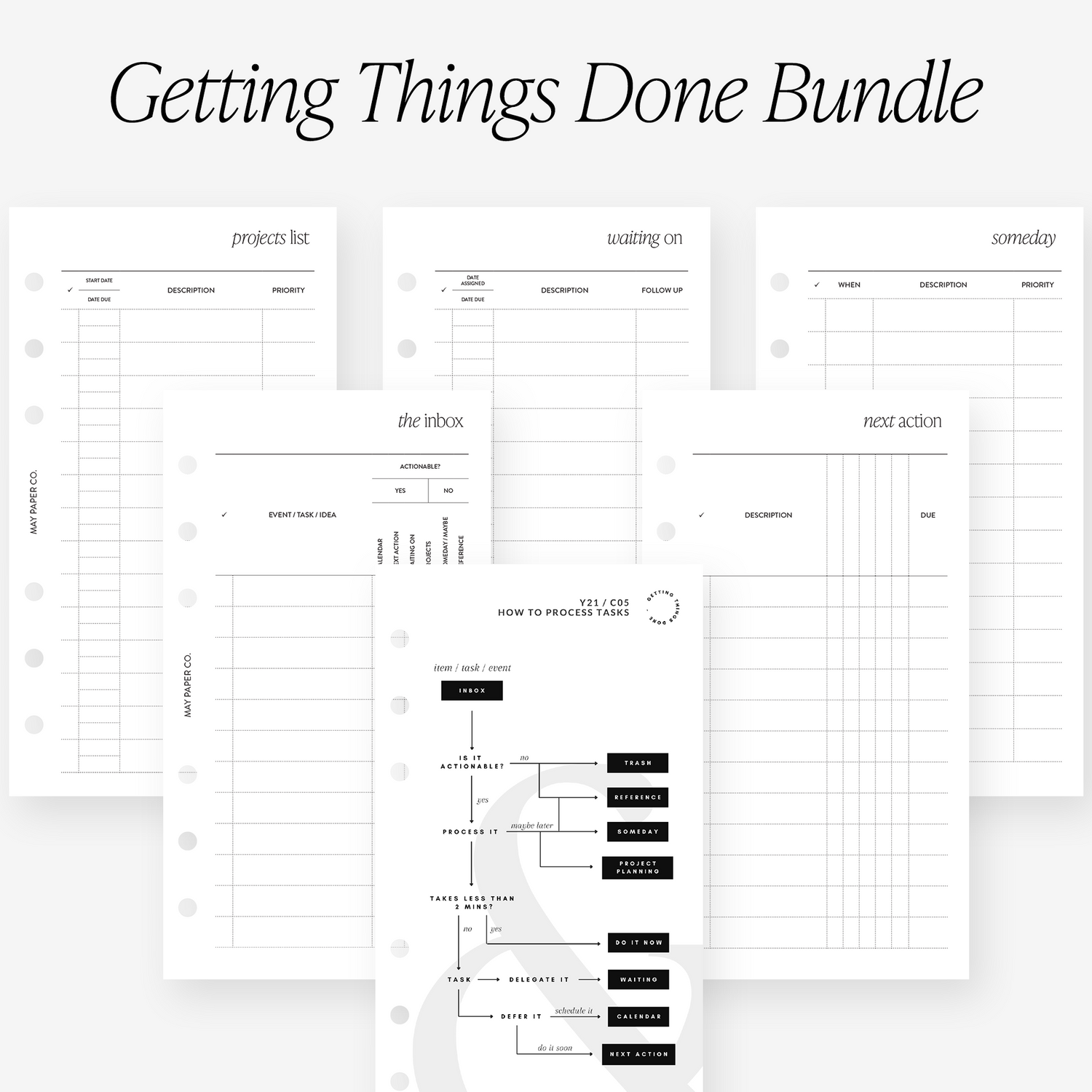 PRINTABLE Getting Things Done Bundle | MAY PAPER CO.