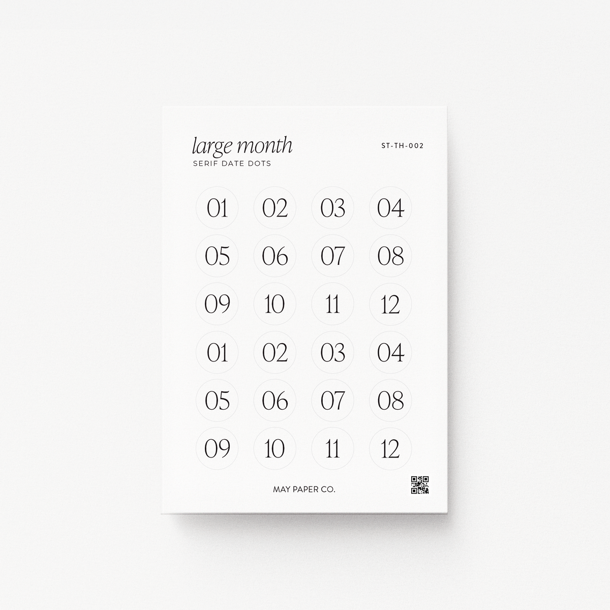 Large Serif Month Dots | Transparent Header Stickers | MAY PAPER CO.