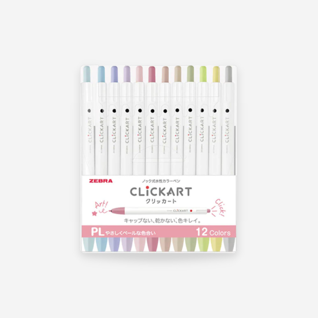 Zebra Click Art Retractable Markers (Set of 12) Pastel Colour Set | MAY ...
