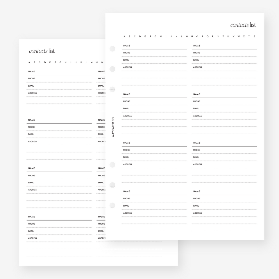 Printable Contacts List | May Paper Co. – MAY PAPER CO.