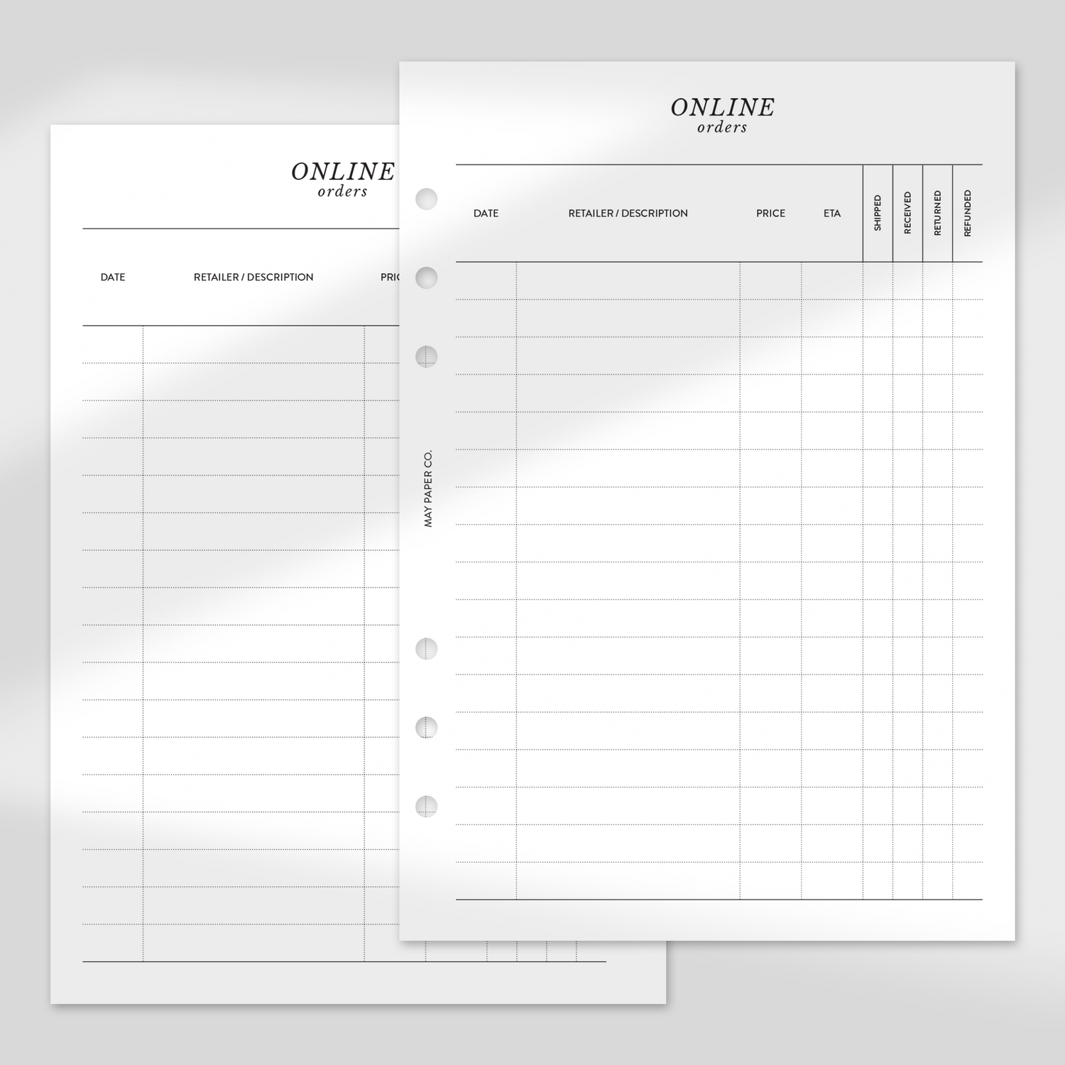 PRINTABLE Online Orders v2.0 | MAY PAPER CO.