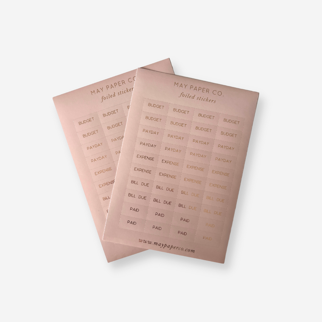 FINANCE | Sticker Set (Dusty Pink with Gold Foil) | MAY PAPER CO.