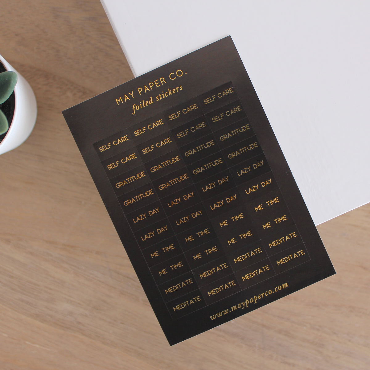 SELF CARE | Sticker Set (Black with Gold Foil) | MAY PAPER CO.