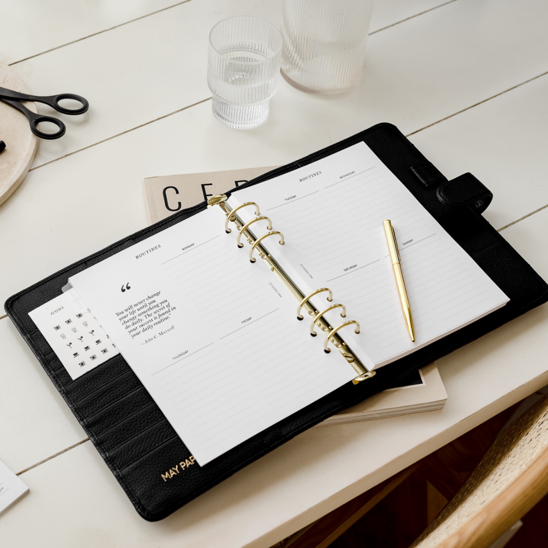 A5 Rings Leather Agenda Cover Signature Quilted | Liquorice (New Leath ...