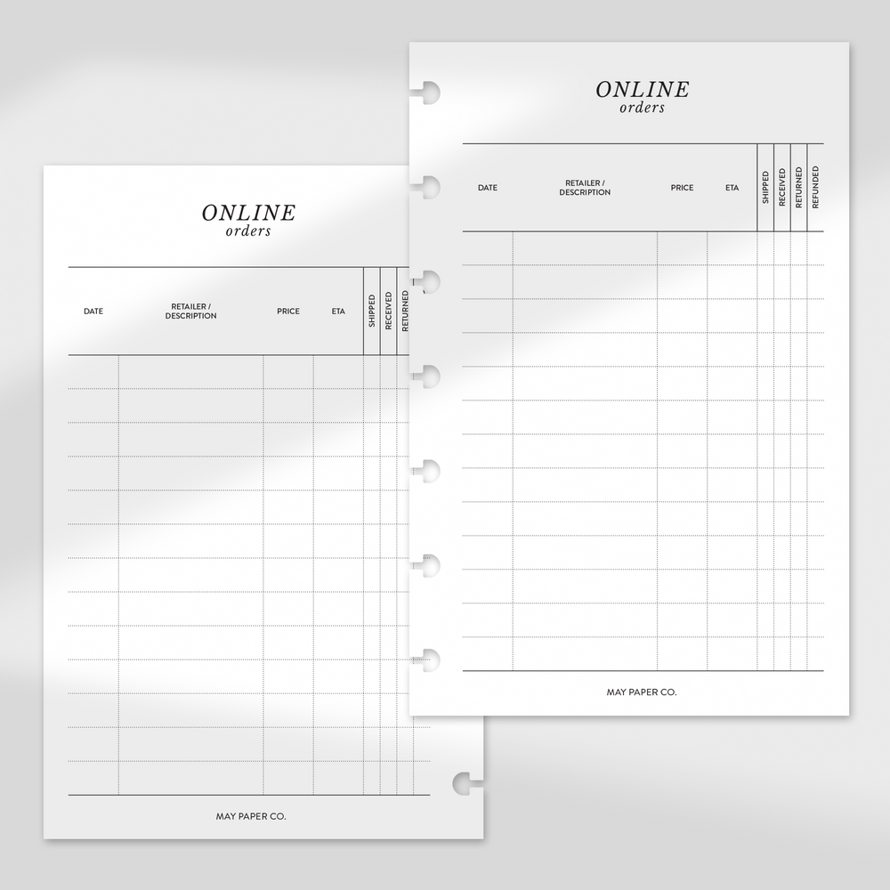 PRINTABLE Online Orders v2.0 | MAY PAPER CO.