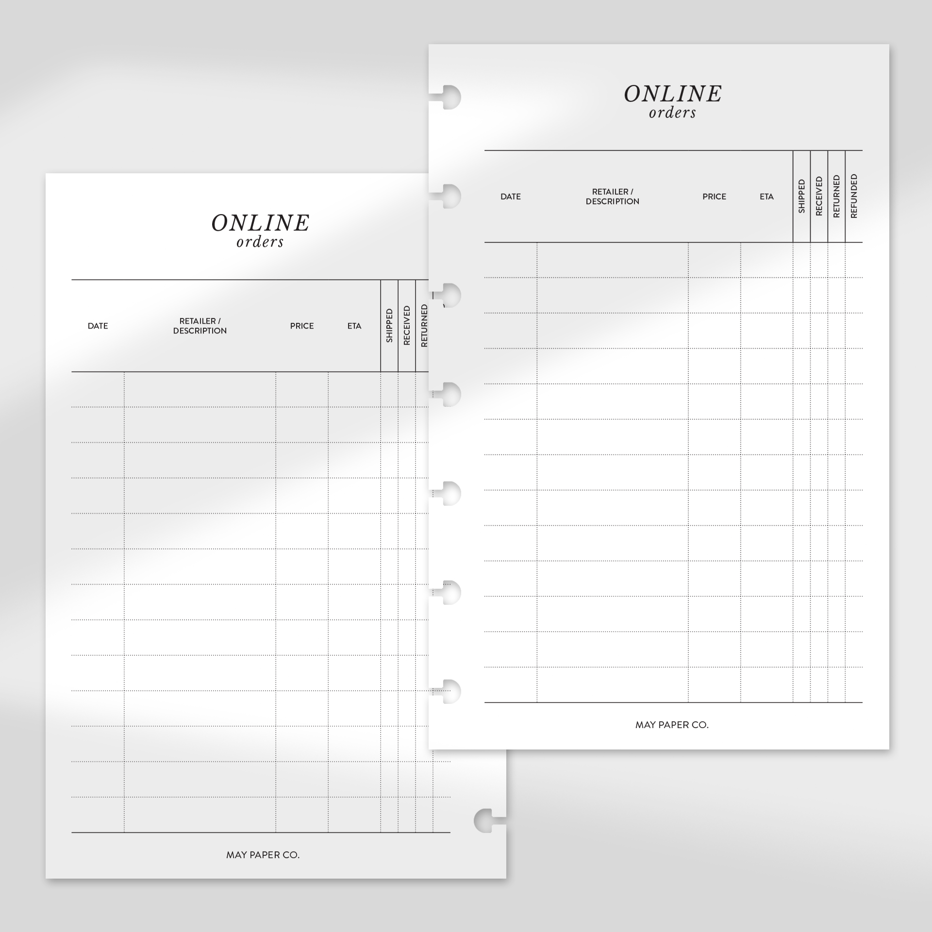 PRINTABLE Online Orders v2.0 | MAY PAPER CO.