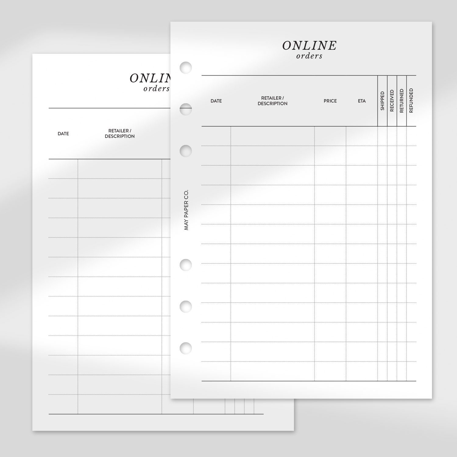 PRINTABLE Online Orders v2.0 | MAY PAPER CO.